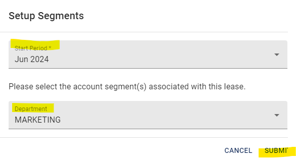 How do I change the GL accounts or segments configured to a lease?