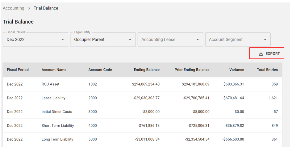 How can I export my trial balances?